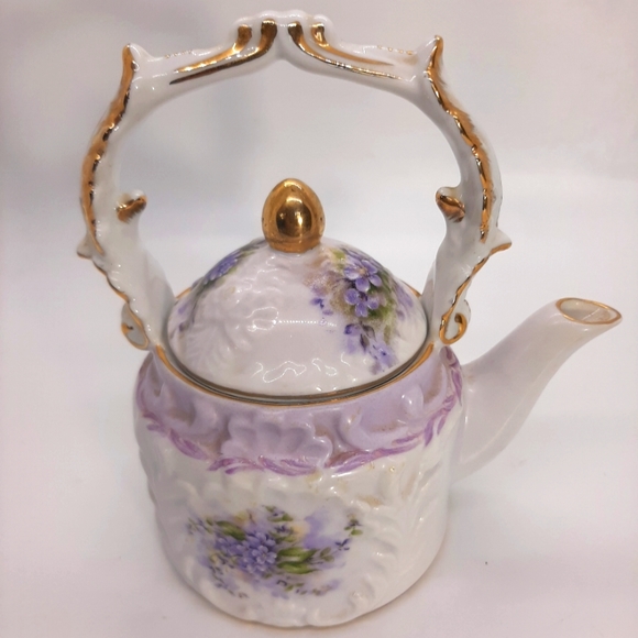 Dining | Small Gold Toned Trim Floral Decorative Tea Pot | Poshmark